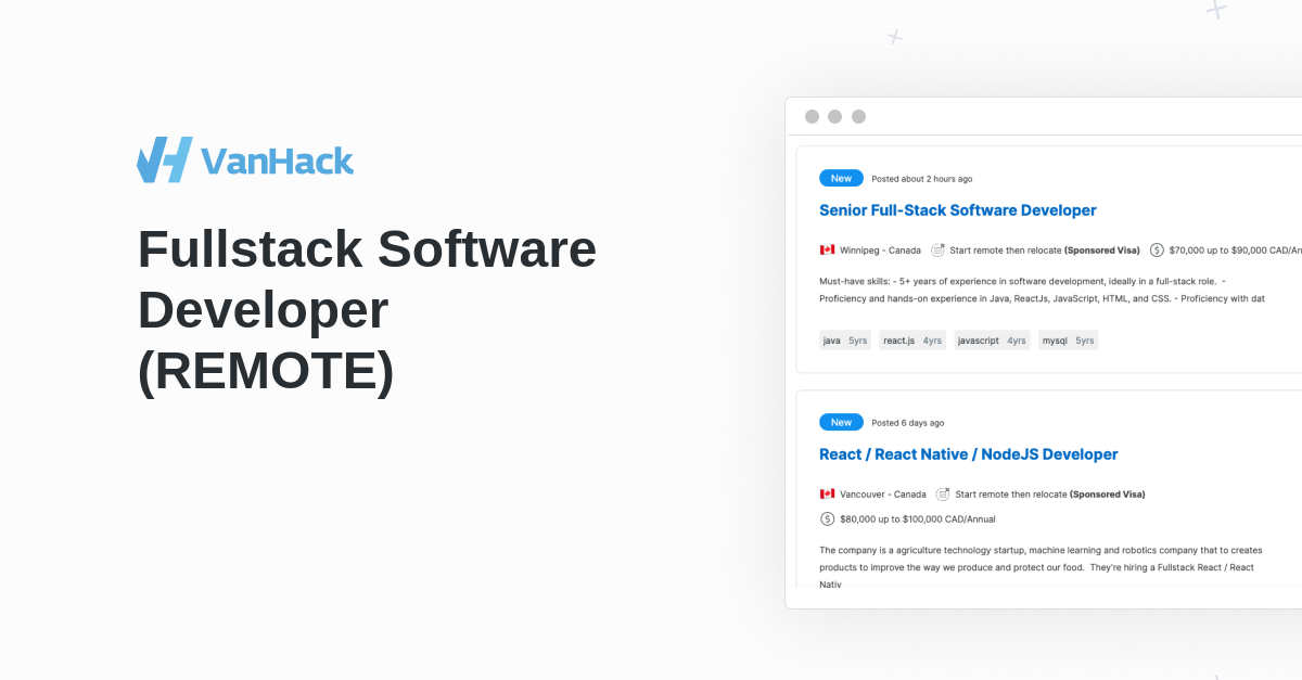 Fullstack Software Developer (REMOTE) - VanHack